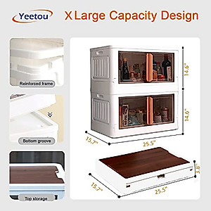 Karramlili Storage Bins with Lids -22.8Gal Plastic Storage Bins for Closet Organizers 2 Packs Collapsible Storage Bins with Wheels, Large Plastic Storage Bins and Closet Organizer, Tan Door