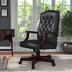 Boss Office Products Classic Executive Caressoft Chair with Mahogany Finish in Black