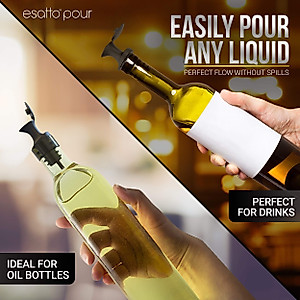 Esatto Pour and Seal, Plastic Bottle Pourers With Built In Lid – Easy and Precise Pouring, Lid for Storing and Healthy Practices, Professional Bar Tool, Pack of 12 Pieces Wine Stopper Pourer (Black)