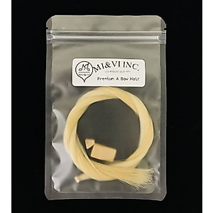 MI&VI Premium Quality Mongolian Horse Hair for Violin, Viola Bows - Unbleached, White 29.5" (1 Hank, Prepared, Includes Plug and Wedge) (1 Hank)