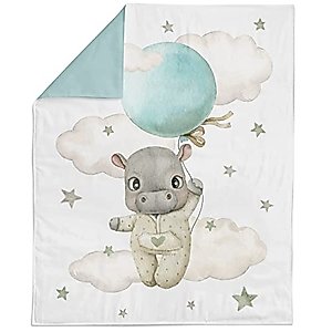 Hippo Fabric Panel, Quilting Panel, Baby Quilt Panel, Cotton Baby Panel, Blanket Panel, Bedding Panels, White