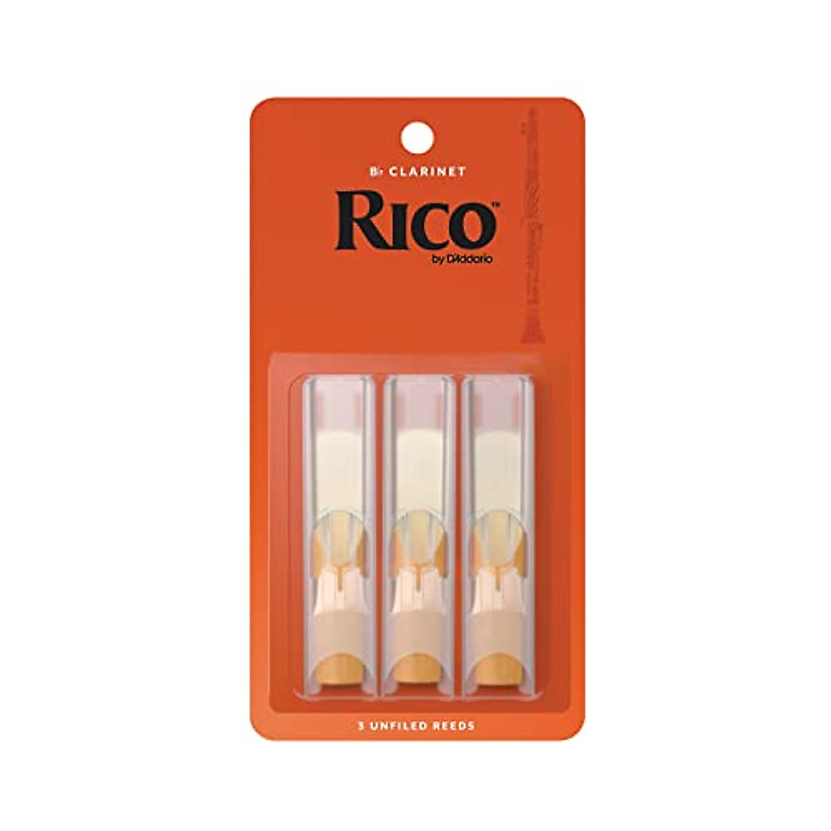 Rico Bb Clarinet Reeds - Reeds for Clarinet - Thinner Vamp Cut & Unfiled for Ease of Play, Traditional Blank for Clear Sound - Clarinet Reeds 3 Strength, 3-Pack