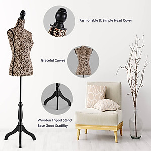 Encomle Dress Form Female Mannequin Torso, Height Adjustable Mannequin Body with Stand for Sewing, Display, Leopard Print
