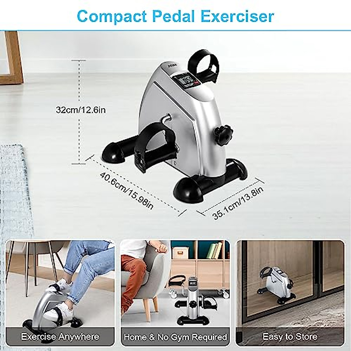 Mini Exercise Bike, AGM Under Desk Bike Pedal Exerciser Foot Cycle Arm & Leg Peddler Exerciser Machine with LCD Screen Displays (Sliver)