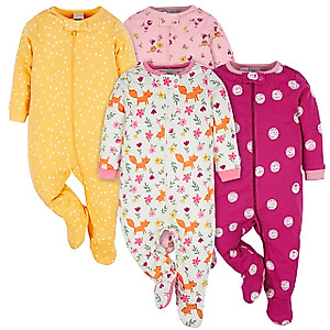 Onesies Brand Baby Girl's 4-Pack Sleep 'N Play Footies Multi Pack, Fox, 3-6 Months