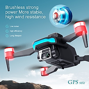 S132 Drone With Camera For Adults 4k 1080P HD Foldable Dron rc Drones Toys GPS Auto Return One Touch Take-off and Landing Adjustable Lens (with Carrying Case) (black)