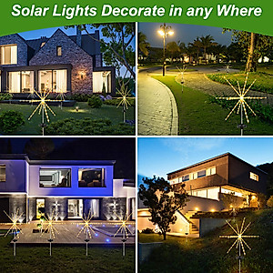 2 Pack Outdoor Home Decor Solar Powered Flowers Firework Lights with Remote Waterproof DIY 14 Copper Wire Dimmable Auto ON-Off 112 LED Lights for Garden Patio Yard Pathway Lawn Party (2, Warm White)