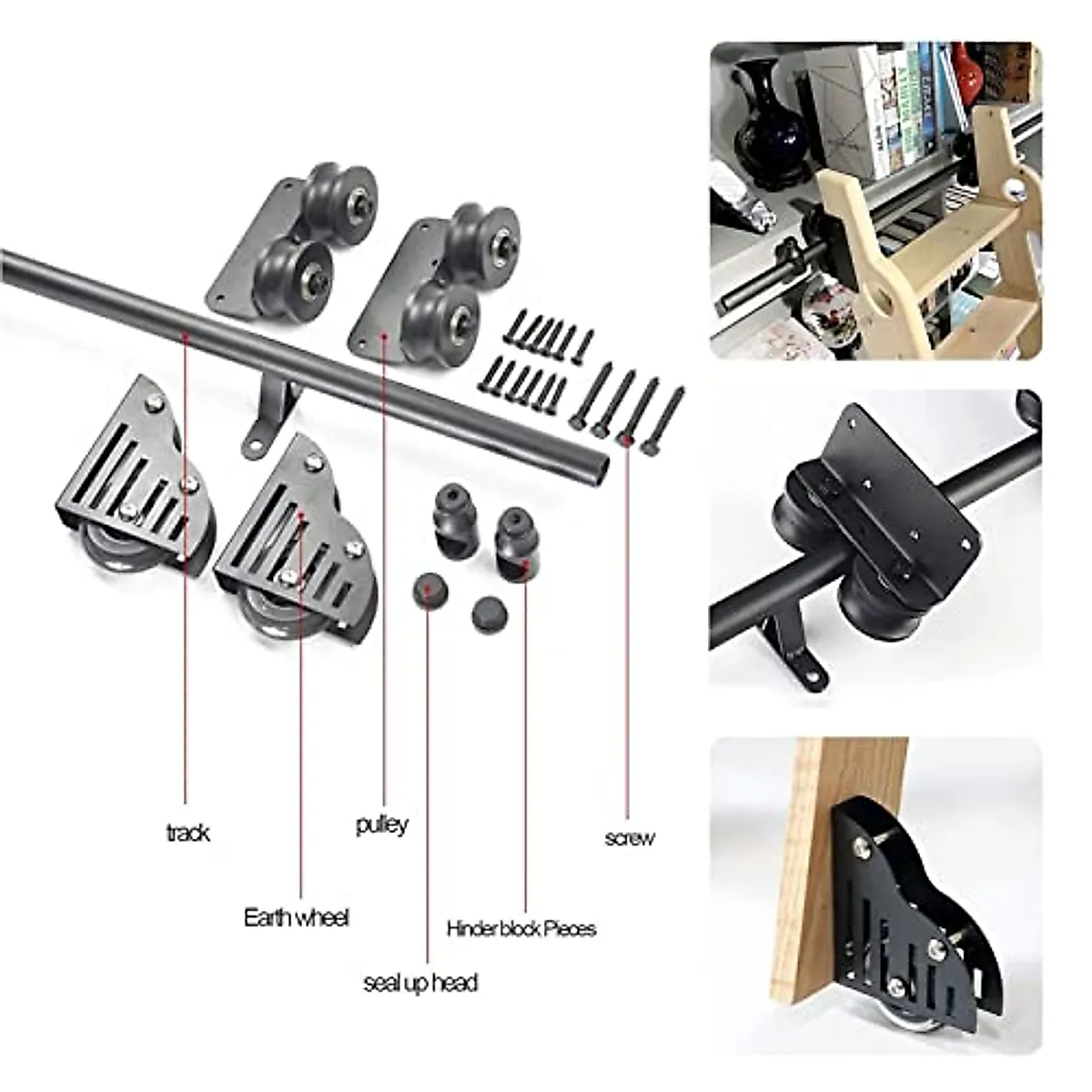 Rolling Ladder Hardware Library Sliding Ladder Hardware Kit(No Ladder) with Floor Roller Wheels 3.3ft-20ft Round Track/Rail Sliding Barn Door Kit (Size : 6.6ft/200cm Track Kit) (16ft/500cm Track k (