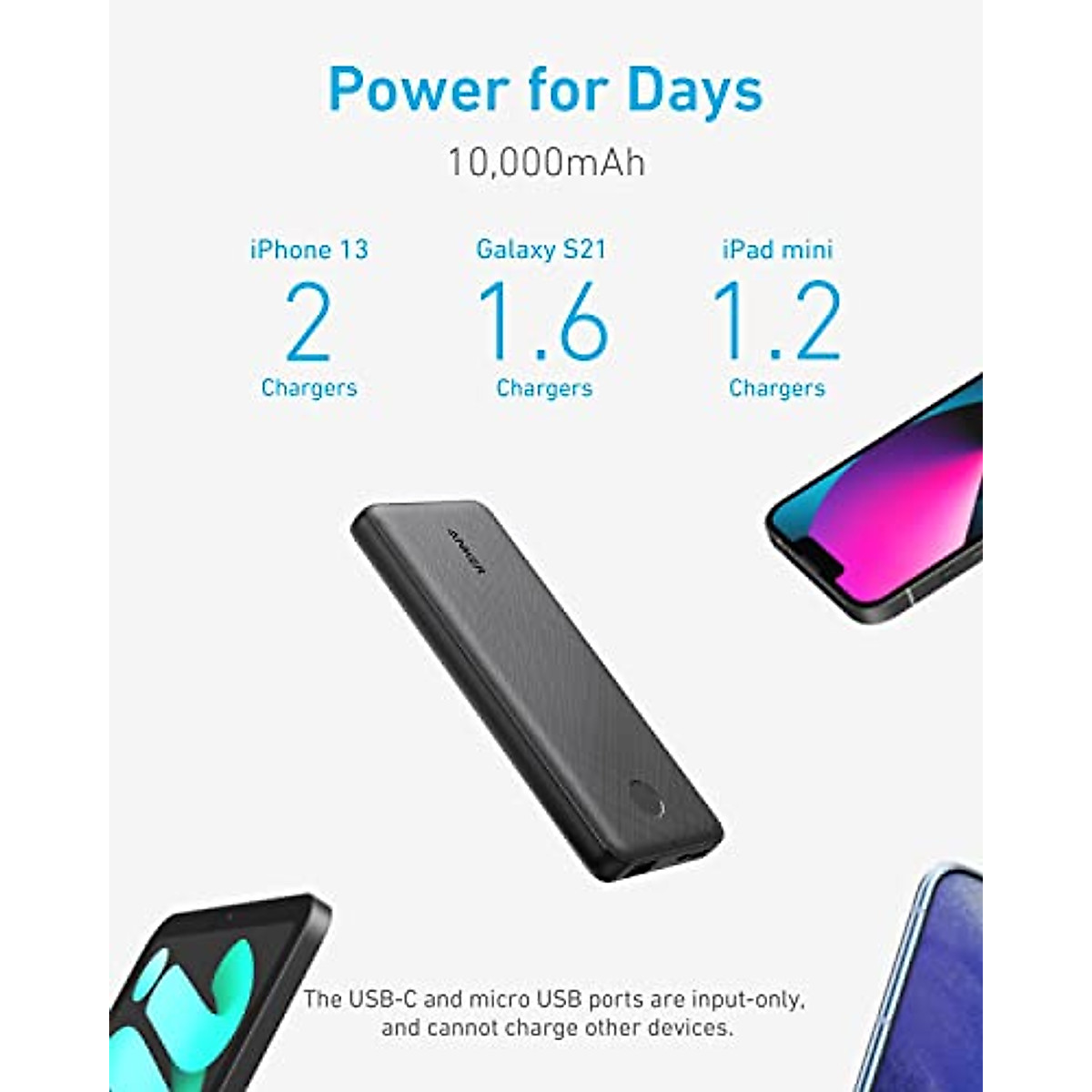 Anker 313 Power Bank & Powerline II Lightning Cable (3 Pack), Compatible with iPhone SE 11 11 Pro 11 Pro Max Xs Max XR X, iPad, and More