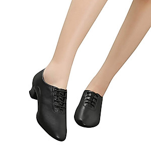 Women Lace-up Leather Latin Salsa Tango Ballroom Modern Dance Shoes Slim Woman (Black, 7)