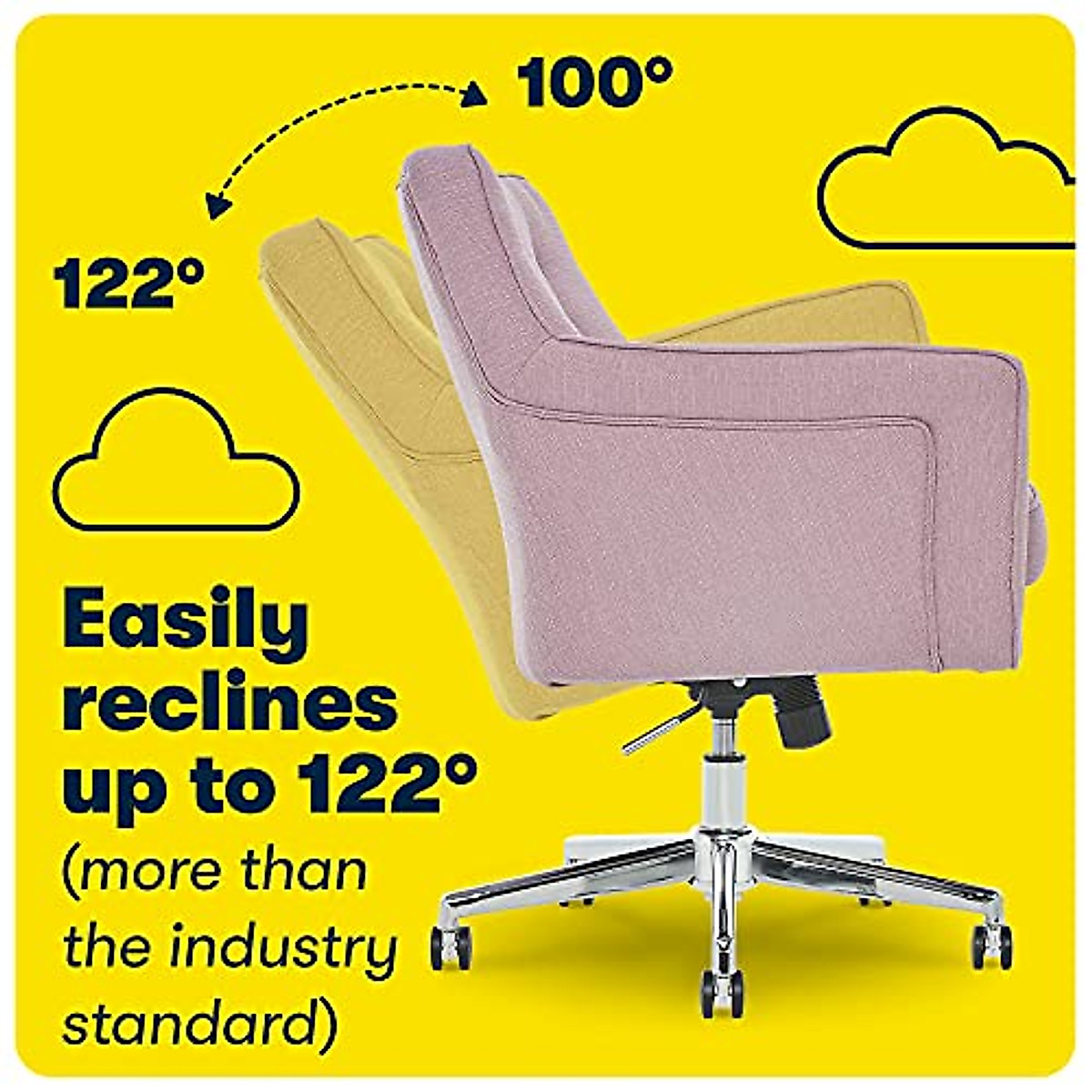 Serta Ashland Ergonomic Home Office Chair with Memory Foam Cushioning Chrome-Finished Stainless Steel Base, 360-Degree Mobility, Lilac