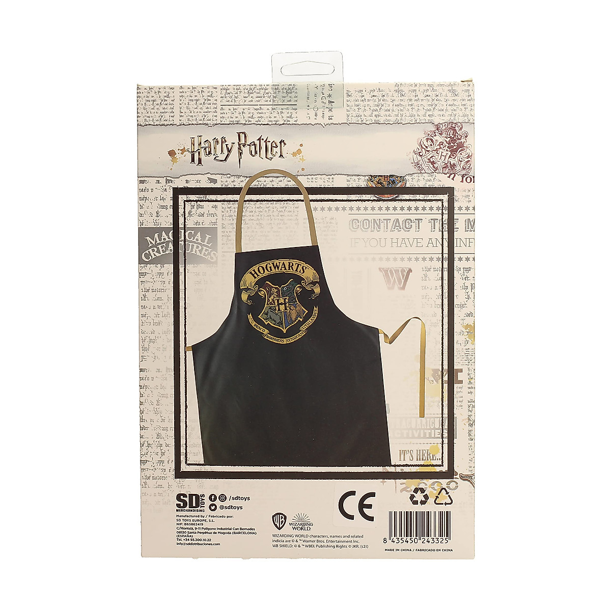 SD Toys Unisex Delantal Escudo Hogwarts Harry Potter Hogwarts Coat of Arms Harry Potter Black Apron, Único