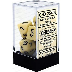 Chessex CHX25400 Dice-Opaque Ivory/Black Set, Multicolor