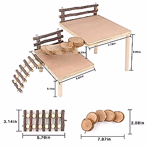 Hamster Climbing Toys Wooden Two-Tier Hamster Playground Activity Platform with Bridge Apple Wood Chewing Toys for Small Pets (Large)