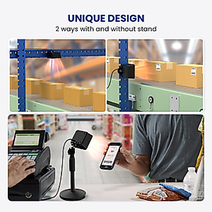 Eyoyo 1D 2D Hands-Free Barcode Scanner with Height Adjustable Stand, Omni-Directional Presentation Desktop Bar Code Scanner with Automatic Sensing Scanning for POS Checkout Counter Book Library Retail