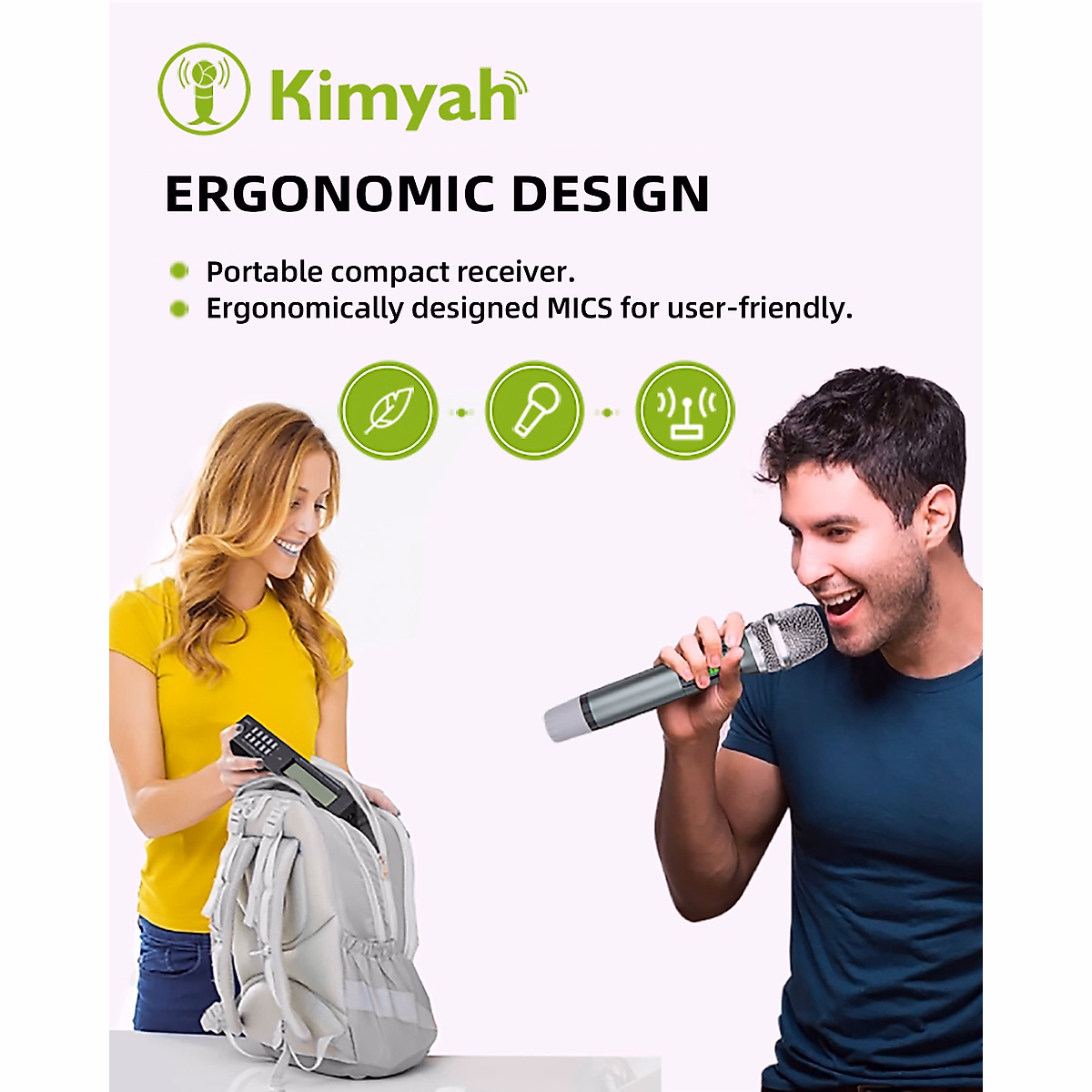 Kimyah Wireless Microphone System, All Metal Dual UHF Cordless Mics of Handheld, 328ft Range, Ideal for Church, Conference and Karaoke, DJ, Wedding(KY-8208)