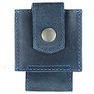 Hide & Drink, Leather Sliding Card Holder, Holds Up to 4 Cards Plus Folded Bills, Front Pocket Wallet, Accessories, Handmade Includes 101 Year Warranty (Slate Blue)