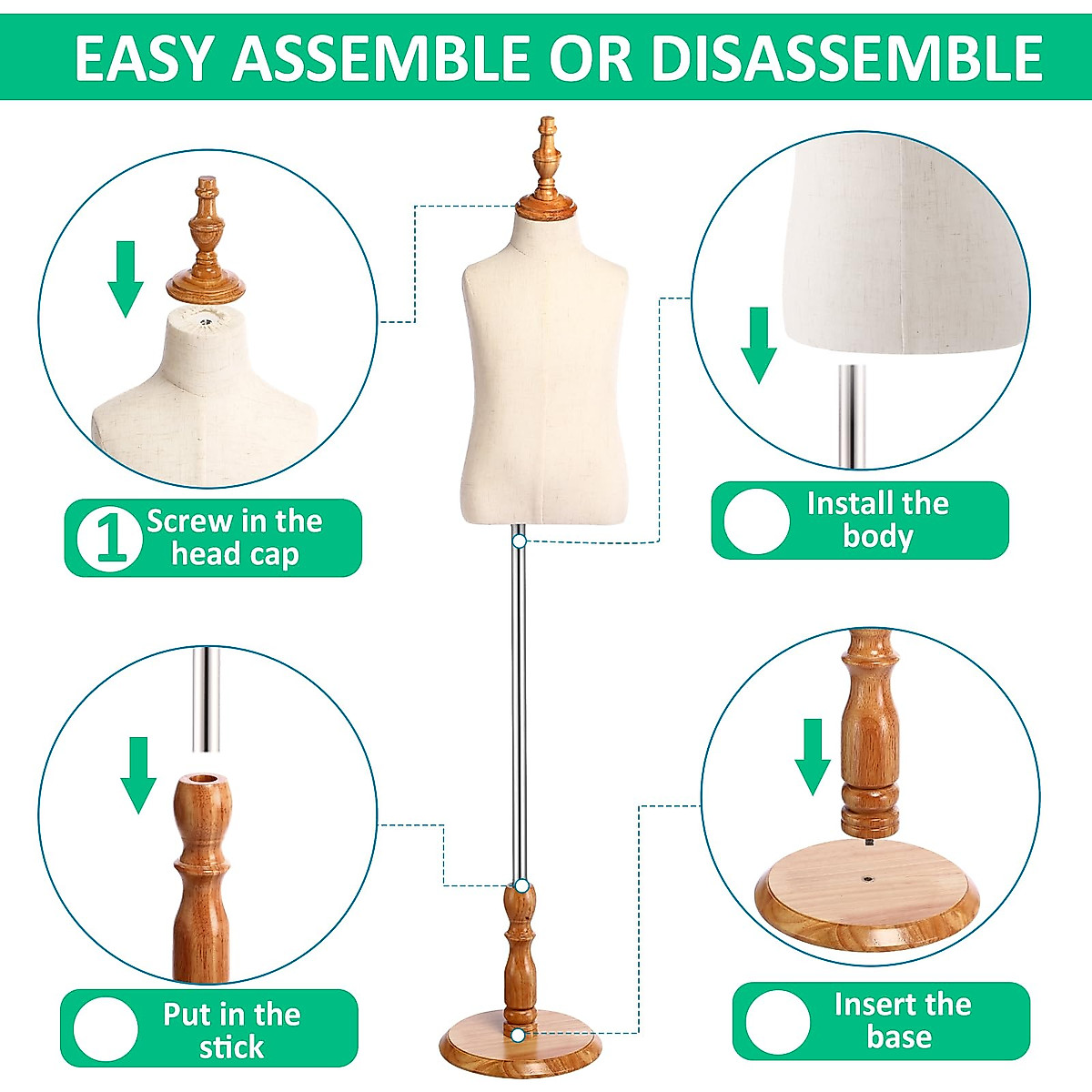 Geetery 2 Pcs Kid Dress Form Old Adjustable Toddler Clothes Mannequins Children's Mannequin with Wooden Base for Window Counter Studio Clothing Store Display (3-4 Years)