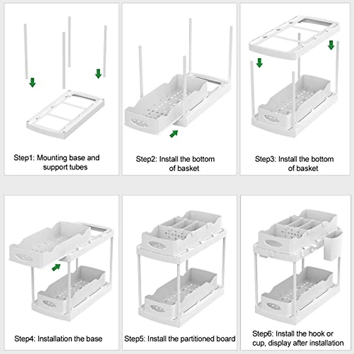 Under Sink Organizers and Storage,2 Pack Kitchen Under Sink Organizer with Sliding Storage Drawer with Hooks and Hanging Cups, 2 Tier Under Sink Storage for Cabinet Bathroom Kitchen
