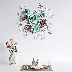Fonder Mols Large 3D Paper Flowers Decorations for Wall (Mint & Gray, Set of 17), Nursery Decor, Wedding, Party Backrop, Bridal Shower Centerpiece, Monogram, Handmade & Assembled