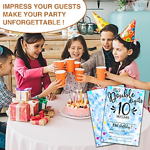 NYCTUG Double Digits 10Th Fill-In Birthday Invitation(4" X 6"), Tie Dye Birthday Double-Sided Party Invites- 20 Invitations With Envelopes-Party Supplies-A15