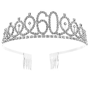 Frcolor Birthday Crowns for Women, Rhinestone Birthday Tiara Happy 60th Birthday Queen Headband with Combs for Mother Grandmother