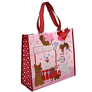 Laminated Valentine’s Day Tote & Printed Scarf Set: Pugs Cats & Kisses