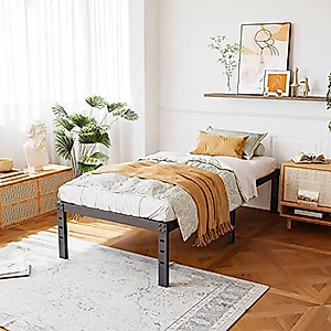 ZIYOO Twin Bed Frame 18 Inches Tall 3 Inches Wide Wood Slats with 2500 Pounds Support, No Box Spring Needed for Foam Mattress, Underbed Storage Space, Easy Assembly, Noise Free