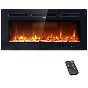DANSION 36 inch Electric Fireplace Insert with Remote, Recessed Realistic Fire Place 12 Color Flame, Wall Mounted Slim Fireplace Heater for Indoor Home Living Room