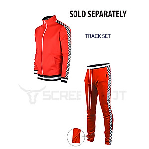 SCREENSHOT-F11854 Mens Urban Hip Hop Premium Track Jacket - Slim Fit Checker Taped Block Fashion Top-Red-Large