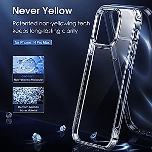 CASEKOO Upgraded Crystal Clear iPhone 14 Pro Max Case, [Never Yellow] [Exceed Mil-Grade Protection] Transparent Cover for Women Men Slim 14 Pro Max Phone Case 6.7 in, Clear