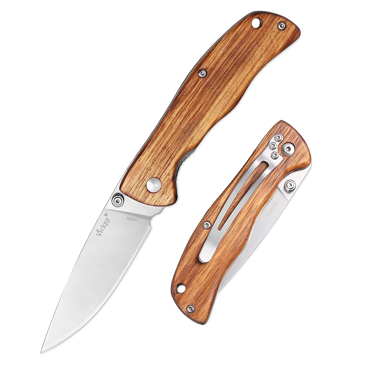 Folding Pocket Knife with Liner lock Stainless Blade Brown Wood Handle with Belt Clip Diamond Sharpening Stone Folding Knife Sharpener Garden Tools