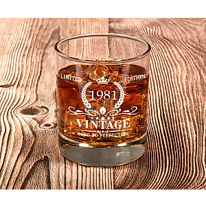 Triwol 1981 43rd Birthday Gifts for Men, Vintage Whiskey Glass 43 Birthday Gifts for Dad, Son, Husband, Brother, Funny 43rd Birthday Gifts Present Ideas for Him, 43 Year Old Bday Party Decoration