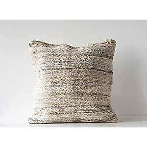 Creative Co-Op Light Multicolor Square Recycled Cotton & Canvas Chindi Pillow, Beige