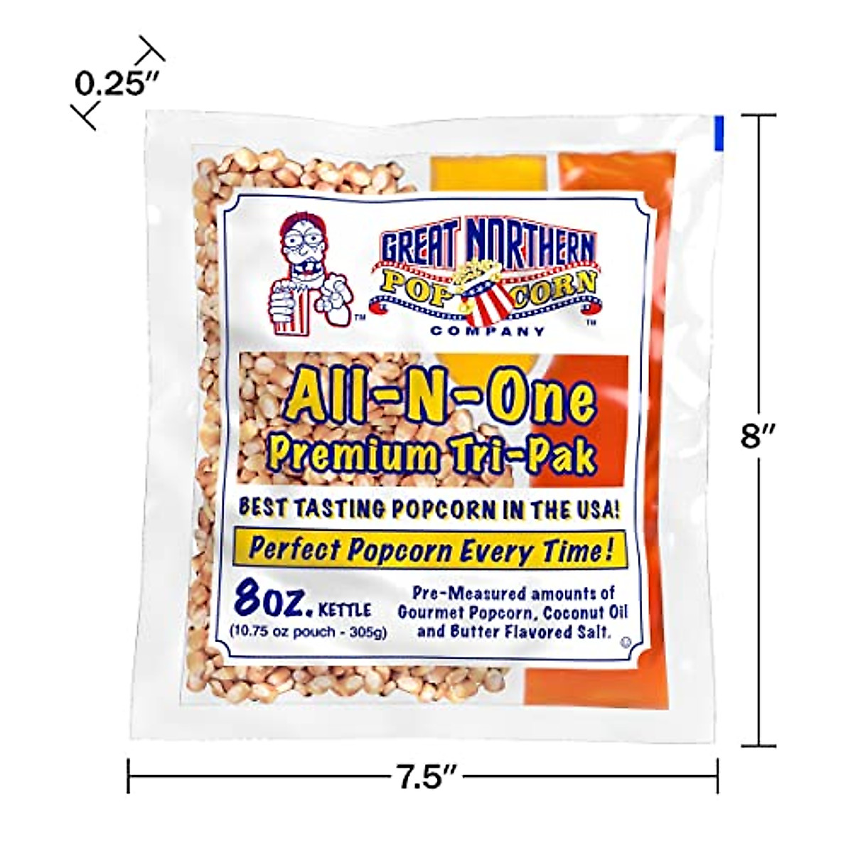 Great Northern Popcorn Company Movie Theater Style 40-Count Popcorn Packs Pre-Measured 8-Ounce All-in-One Kernel, Salt, Oil Packets for Popping Machines, 8 Ounce (Pack of 40)