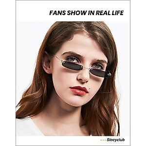Slocyclub Vintage Rectangle Skinny Sunglasses for Women Men, Retro Small Thin Sunglasses, Rimless Trendy Sunglasses