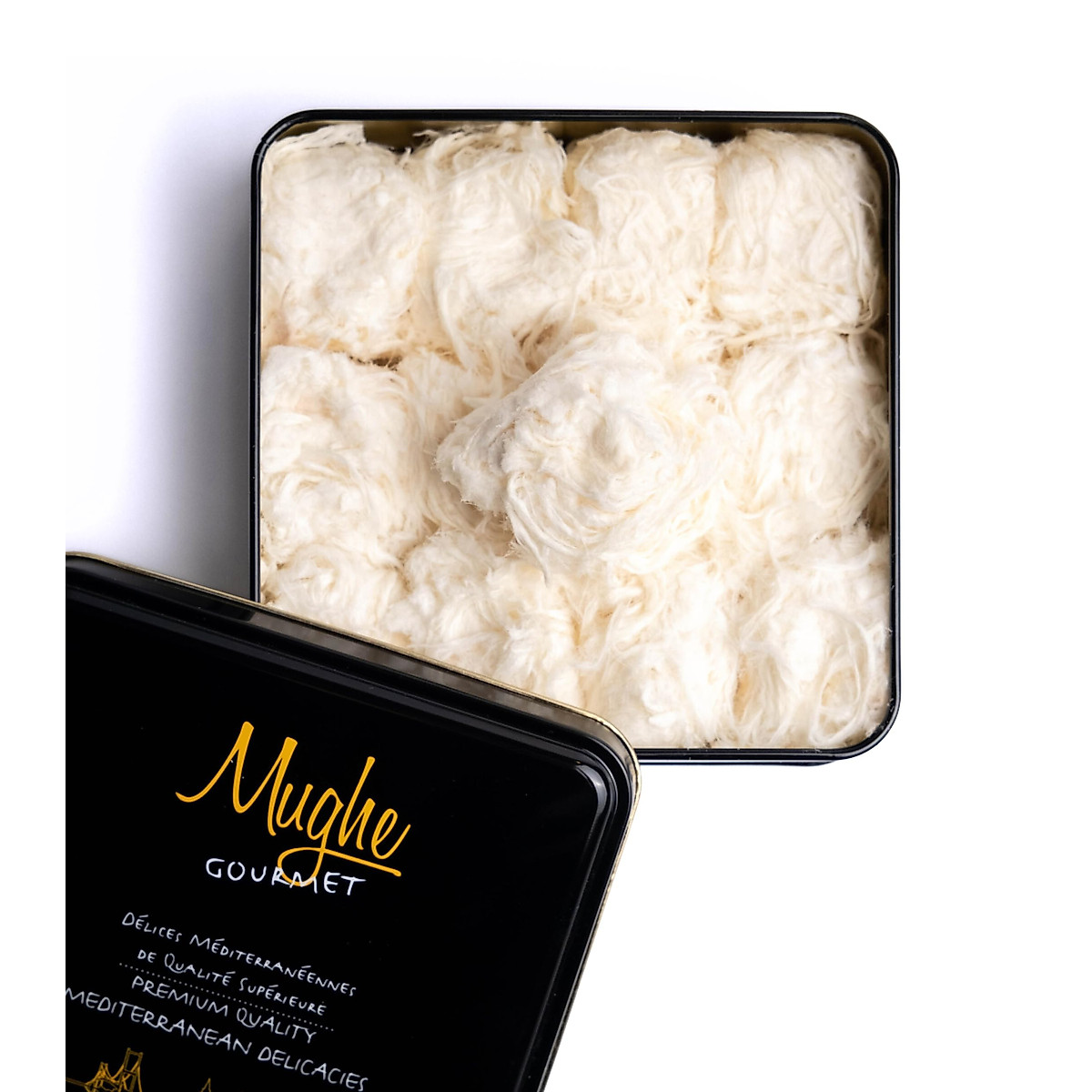 Mughe Gourmet Turkish Cotton Candy Pismaniye Sweet (12 Fluffs) - Divine Halva Candy Gift Box - Exquisite Confectionery Pishmaniye - Authentic Floss Halvah - Perfect Gifts for Him & Her