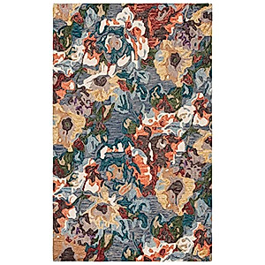 SAFAVIEH Blossom Collection Accent Rug - 3' x 5', Light Blue & Rust, Handmade French Country Floral Wool, Ideal for High Traffic Areas in Entryway, Living Room, Bedroom (BLM464L)