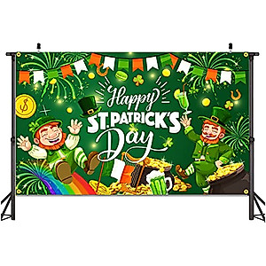 JKQ Happy St. Patrick's Day Backdrop Banner 71 x 43 Inch Large Size Saint Patrick's Day Background Banner Shamrock St. Patty's Day Party Decorations Irish Lucky Day Indoor Outdoor Photo Booth Props