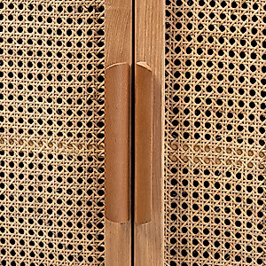 Baxton Studio Mid-Century Brown Oak Finished Wood and Rattan Storage Cabinet