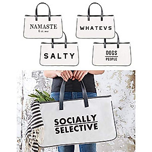 Santa Barbara Design Studio Canvas Tote Bag with Waterproof Lining and Genuine Leather Handles Face-to-Face Collection, 20" x 11", Salty
