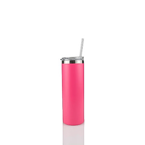 Hogg 20oz Powder Coated Skinny Tumbler, DIY, Customizable, Reusable, Double Wall Insulated, Colored Tumblers (Pink)