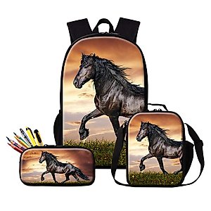 Dispalang Horse Backpack and Cooler Bag for Boys Animal Print School Bookbag Girls Satchel Bagpack Pencil Case