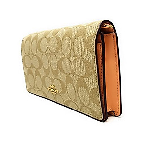 COACH Women's Anna Foldover Crossbody Clutch (Signature Canvas - Light Khaki - Faded Blush)