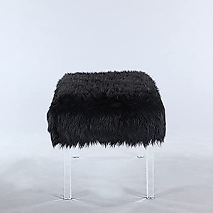 Iconic Home Trento Modern Contemporary Faux Fur Acrylic Leg Bench, Black