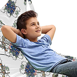 Ambesonne Floral Lounger Chair Bag, Doodle Flowers Branches and Herbs Pattern in Hand Drawn Style on Plain Background, High Capacity Storage with Handle Container, Lounger Size, Multicolor