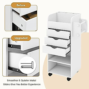 Giantex Craft Storage Cart - Utility Organizer Cart with 3 Drawers, 3 Shelves, 3 Slotted Compartments, 2 Rolling Rods, Crafting Sewing Cabinet on Wheels for Wrapping Paper Scrapbook Ribbon (White)