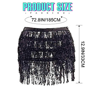 Zoestar Boho Sequin Tassel Hip Scarf Multilayer Belly Dance Belt Dance Performance Skirt for Women and Girls (Black)