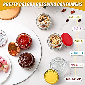 10 Pcs 3.4 oz Glass Condiment Containers with Metal Lids Small Salad Dressing Container to Go Leakproof Salad Jars with Lids Reusable Glass Containers with Lids for Food Sauce Picnic Travel, 5 Colors