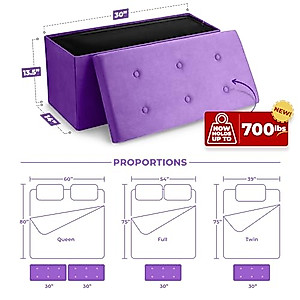 Sorbus Storage Ottoman Bench – Collapsible/Folding Bench Chest with Cover – Perfect Toy and Shoe Chest, Hope Chest, Pouffe Ottoman, Seat, Foot Rest, – Contemporary Faux Suede (Purple)
